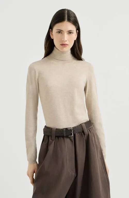Brunello Cucinelli Sparkling Cashmere And Silk Lightweight Turtleneck Sweater - Desert