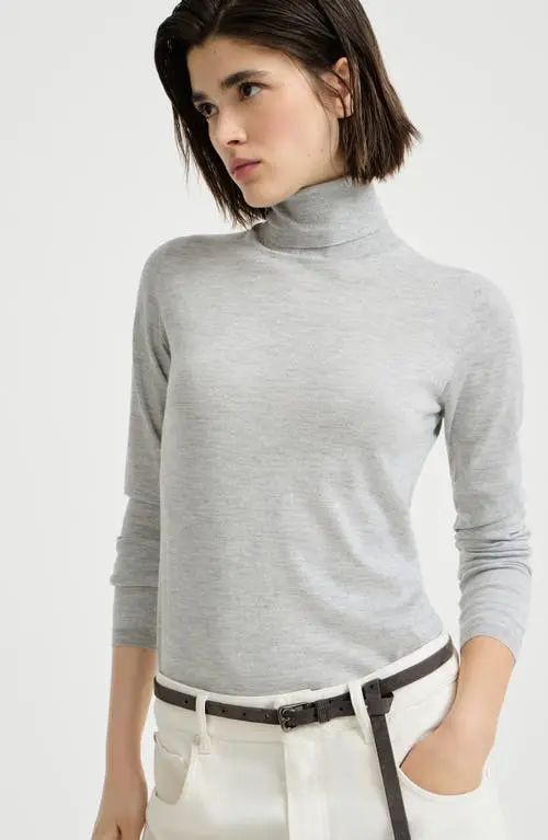 Brunello Cucinelli Sparkling Cashmere And Silk Lightweight Turtleneck Sweater - Pebble