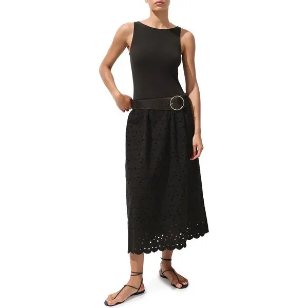 Mango Embroidered Eyelet Mixed Media Dress