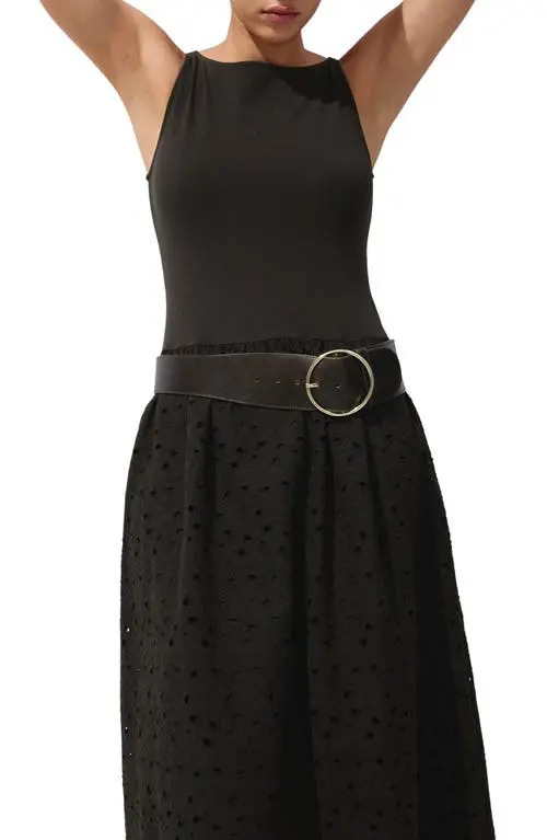 Mango Embroidered Eyelet Mixed Media Dress