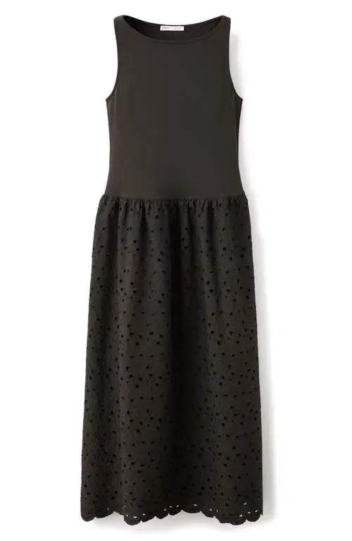 Mango Embroidered Eyelet Mixed Media Dress