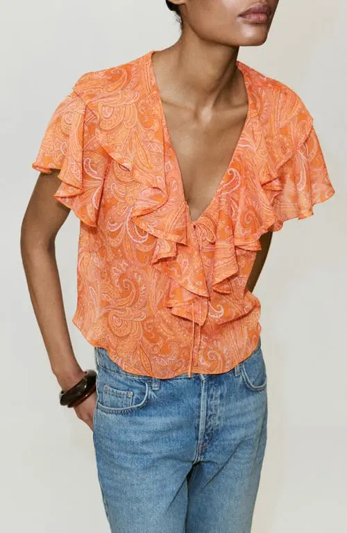 Mango Ruffled Printed Top