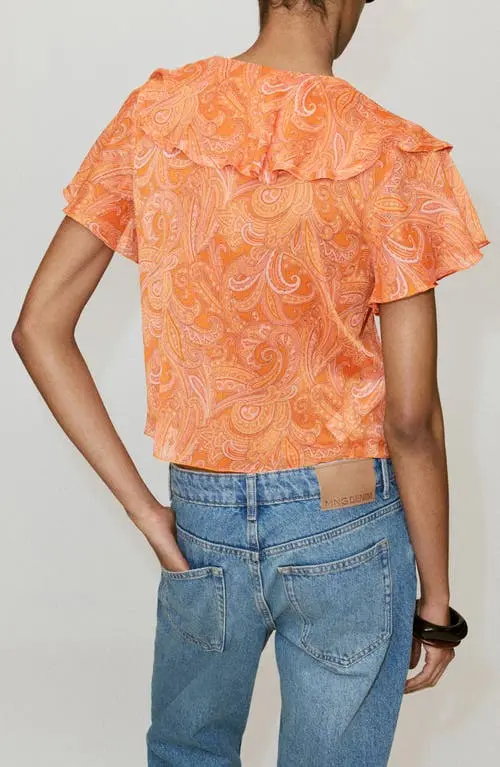 Mango Ruffled Printed Top