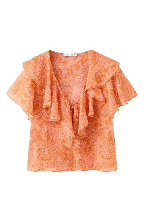 Mango Ruffled Printed Top