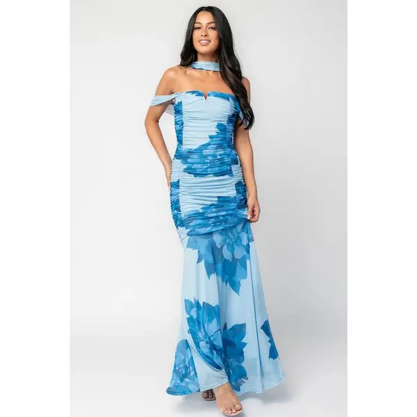 BALTIC BØRN Bellina Off Shoulder Maxi Dress With Floral Print And Ruching
