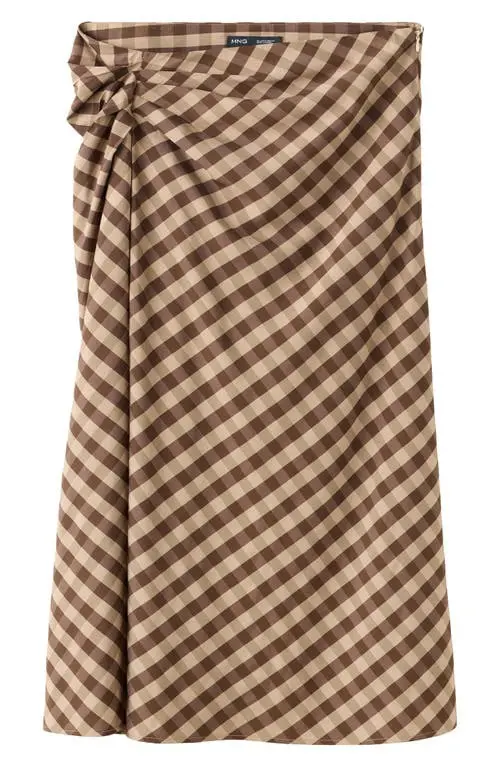 Mango Gingham Midi Skirt - Chocolate