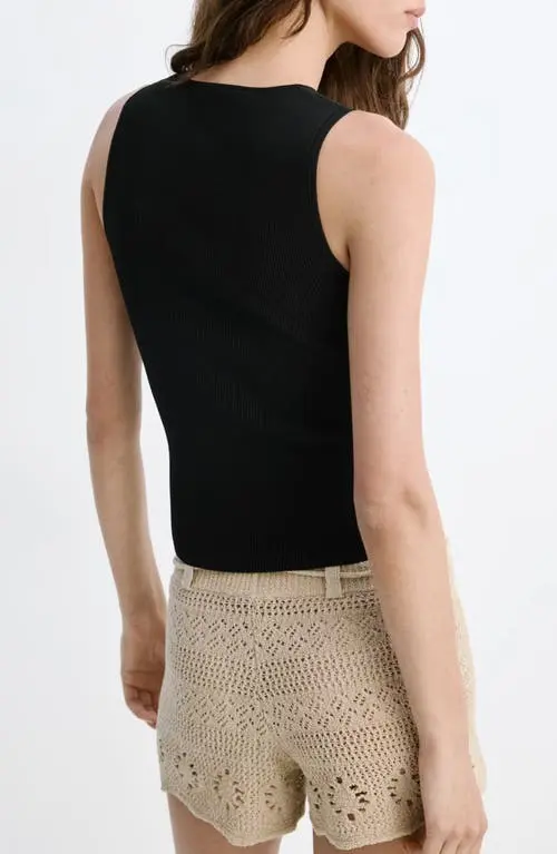 Mango Ribbed Knit Sleeveless Top With Button Detail
