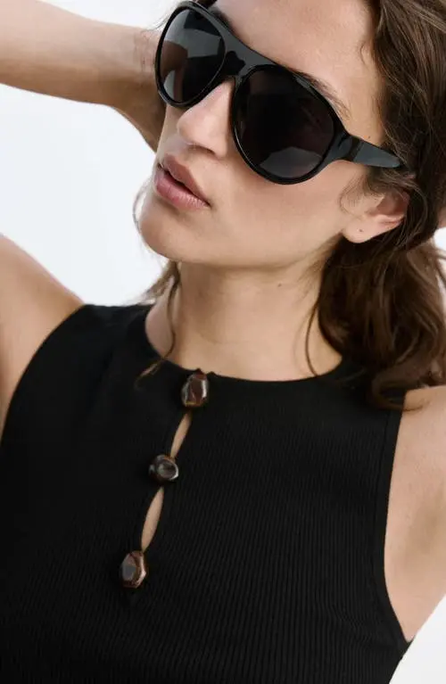 Mango Ribbed Knit Sleeveless Top With Button Detail