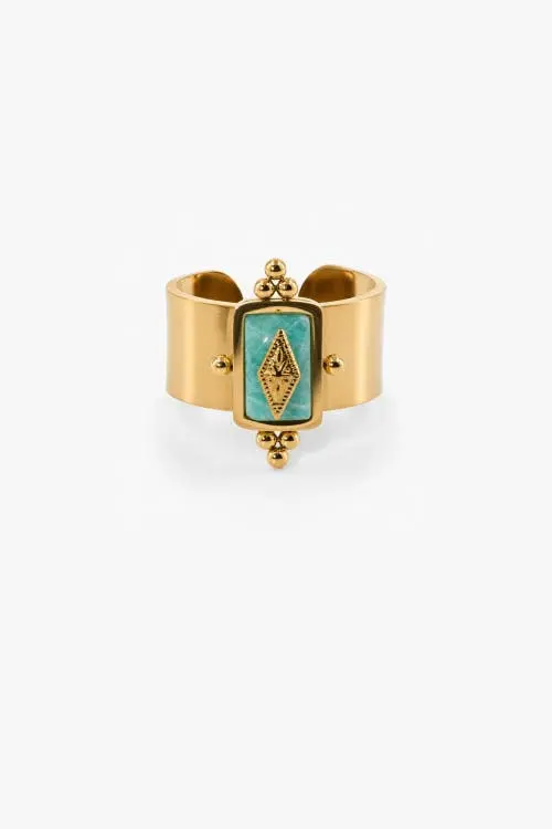 MEIDEYA Royal Knight Amazonite And Gold Plated Ring
