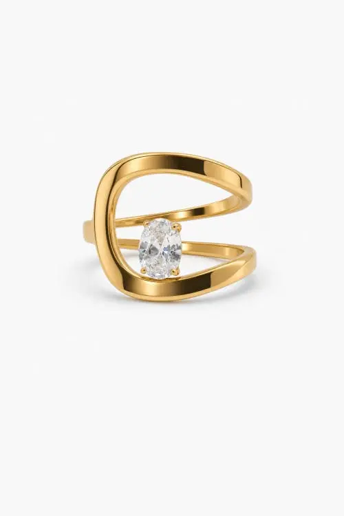 MEIDEYA Ahalya Solitaire Zirconia Plated Ring - Gold