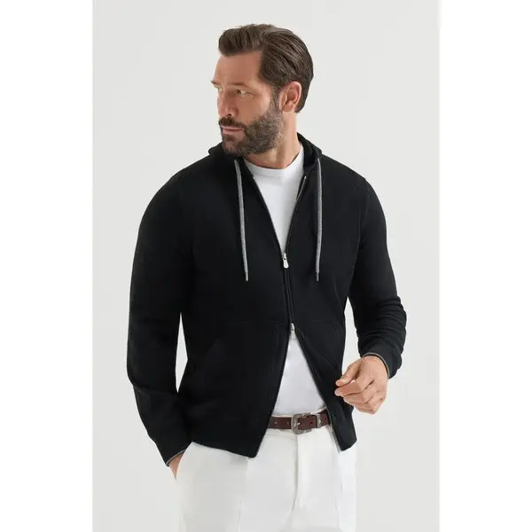 Brunello Cucinelli Cashmere Sweatshirt-style Cardigan With Hood - Black