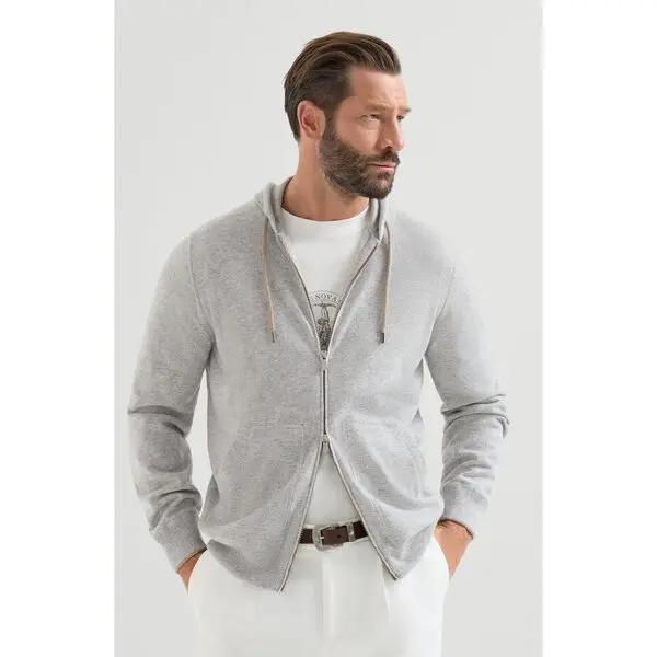 Brunello Cucinelli Cashmere Sweatshirt-style Cardigan With Hood - Pebble