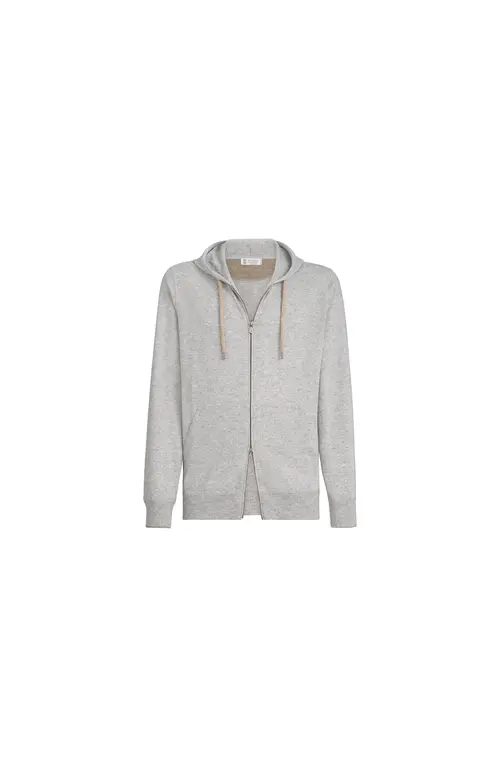 Brunello Cucinelli Cashmere Zip-up Hooded Cardigan - Pebble