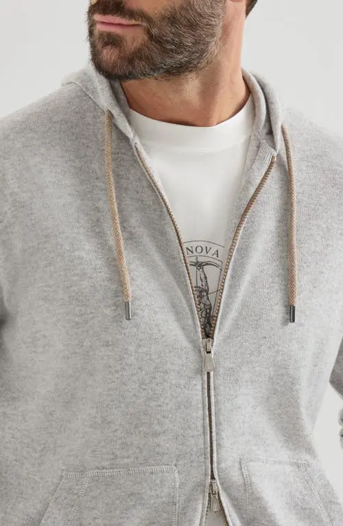 Brunello Cucinelli Cashmere Zip-up Hooded Cardigan - Pebble