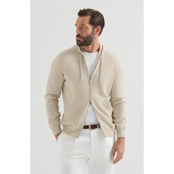 Brunello Cucinelli Cashmere Sweatshirt-style Cardigan With Hood - Sand