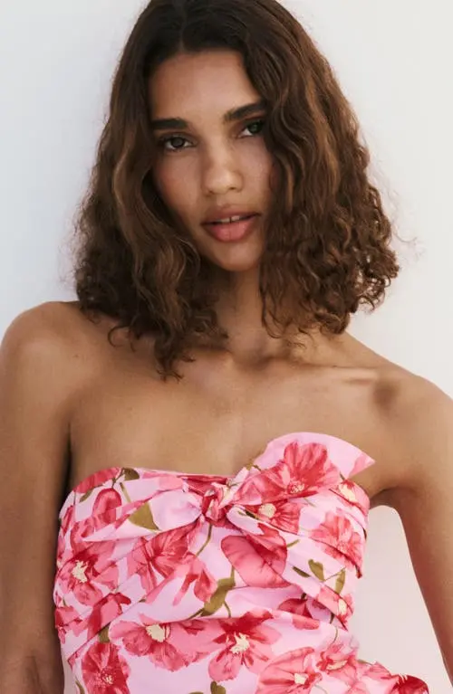 Mango Bow Floral Cotton Mini Dress