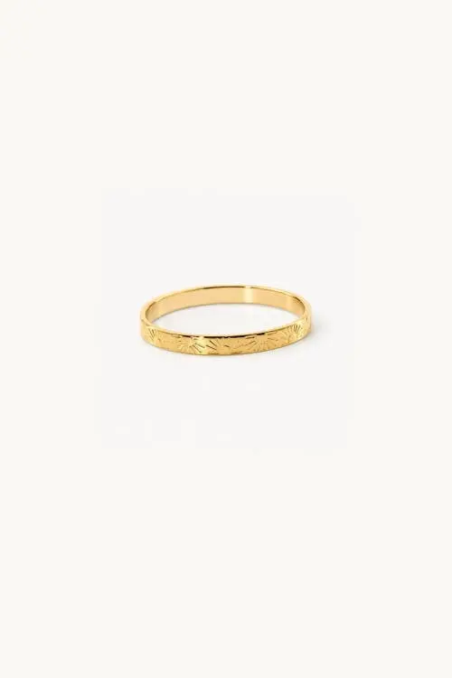 MEIDEYA Sun Motif Band Ring In Plated Stainless Steel - Gold