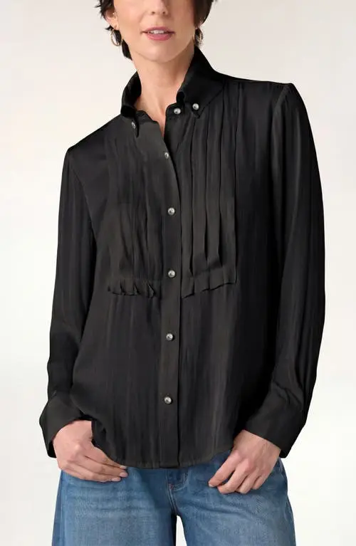 LIVERPOOL Tuxedo Pleated Button Front Shirt - Black
