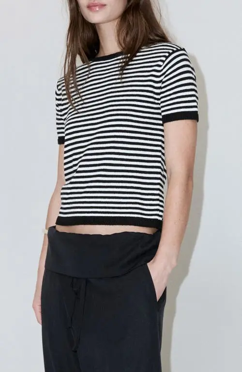 Mango Striped Short Sleeved Sweater - Black
