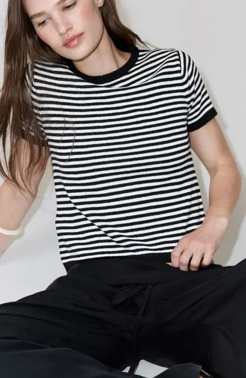 Mango Striped Short Sleeved Sweater - Black