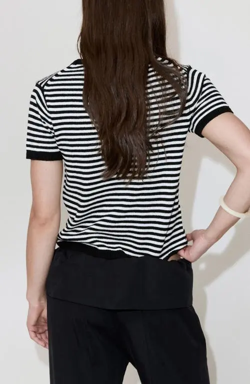 Mango Striped Short Sleeved Sweater - Black