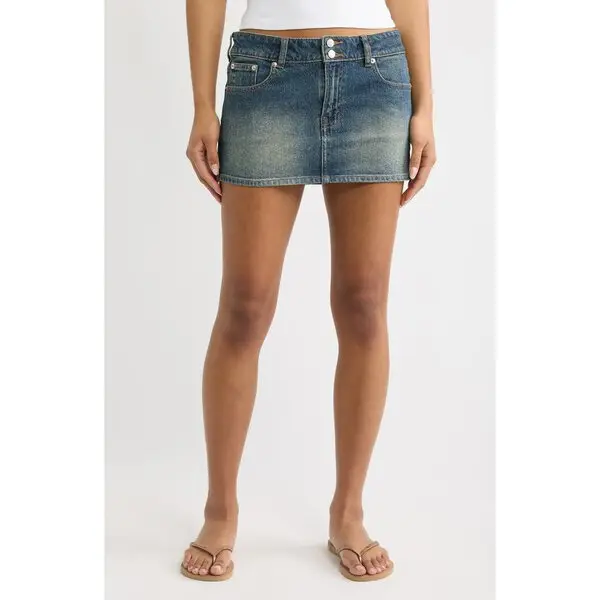 PACSUN Stretch Cotton Denim Miniskirt With Double Button Waistband - Indigo