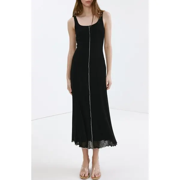 Mango Contrast Stitch Midi Dress