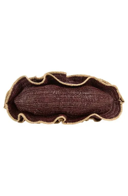Zimmermann Ruffle Woven Raffia Shoulder Bag - Chocolate