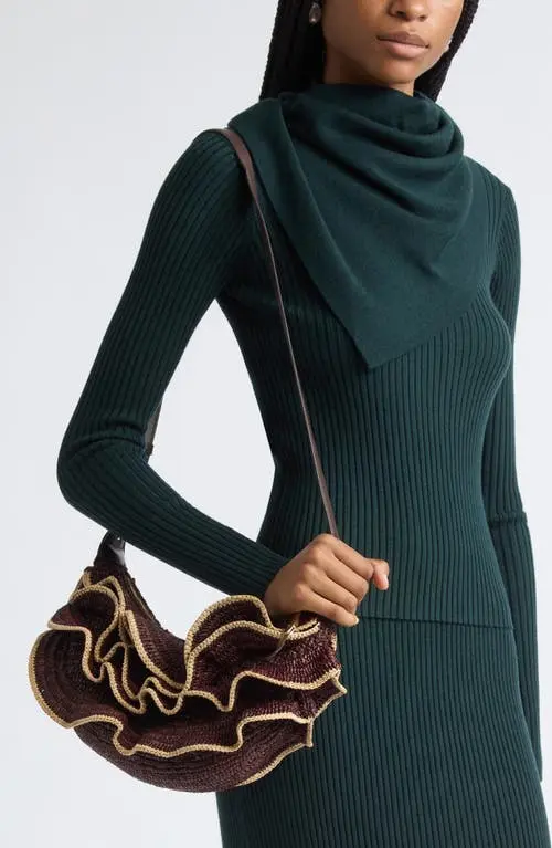 Zimmermann Ruffle Woven Raffia Shoulder Bag