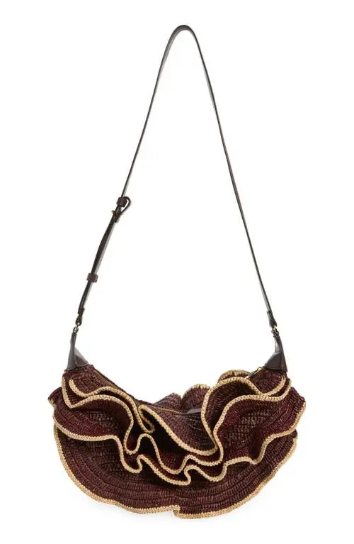 Zimmermann Ruffle Woven Raffia Shoulder Bag