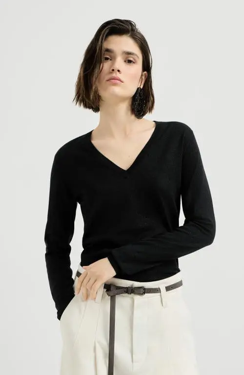 Brunello Cucinelli Cashmere And Silk Sparkling Lightweight Sweater - Black