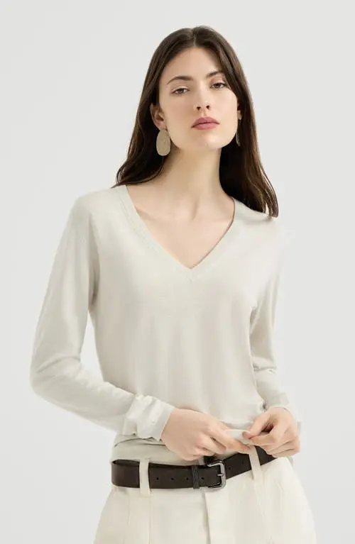 Brunello Cucinelli Cashmere And Silk Sparkling Lightweight Sweater - Milk