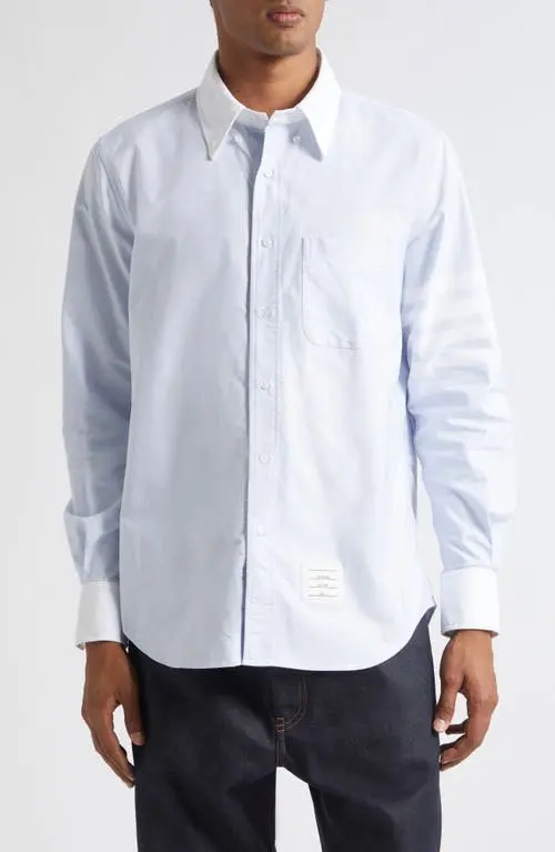 Thom Browne Straight Fit Cotton Button-down Shirt - Light Blue