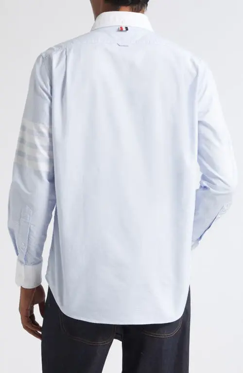 Thom Browne Straight Fit Cotton Button-down Shirt - Light Blue