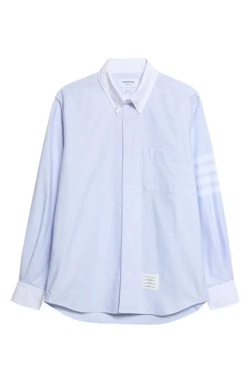 Thom Browne Straight Fit Cotton Button-down Shirt - Light Blue