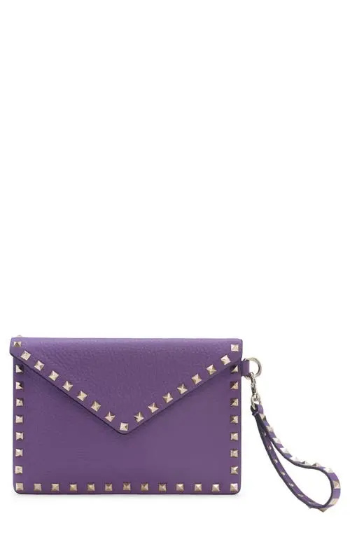Valentino Garavani Medium Rockstud Leather Clutch - Violet