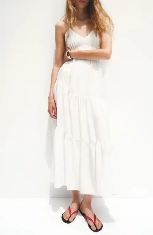 Mango Ruffled A-line Dress With Strappy Back - White
