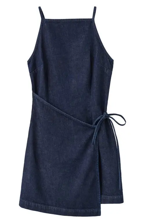 Mango Tie Detail Strappy Cotton Denim Dress
