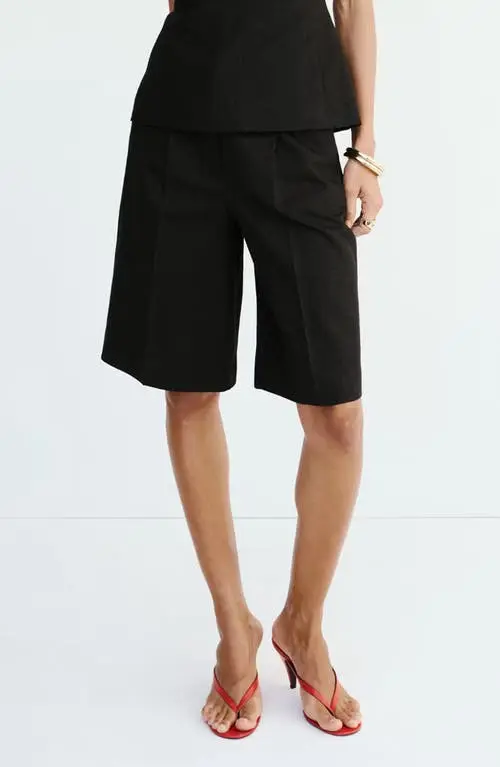 Mango Straight Linen Blend Bermuda Shorts - Black