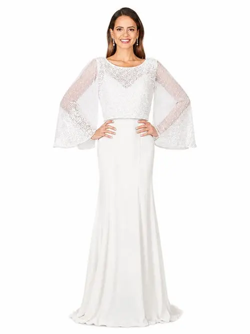 LARA NEW YORK Beaded Faux-wrap V-neck Bridal Gown - Ivory