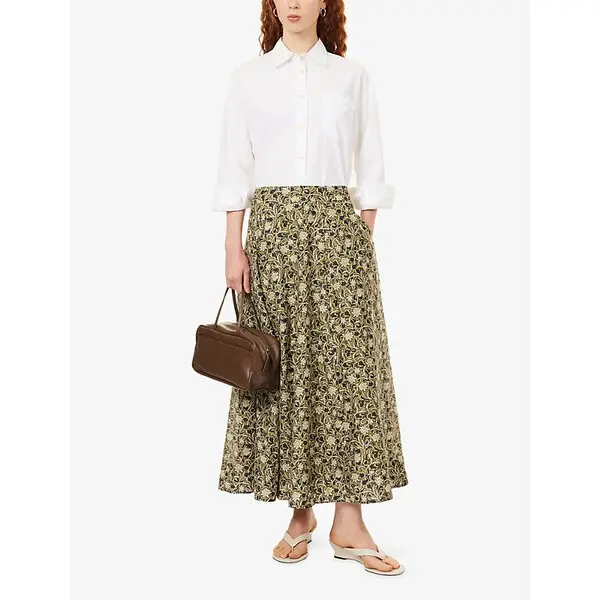 ME+EM Floral-print Cotton And Silk-blend Midi Skirt