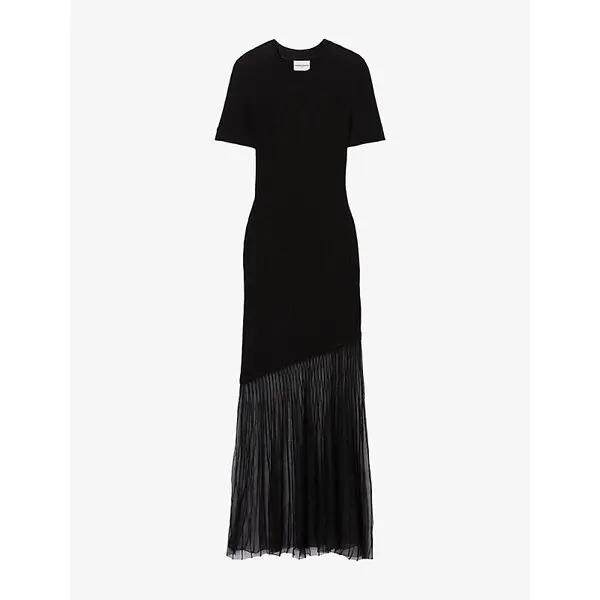 Claudie Pierlot Short-sleeved Ribbed Knitted Maxi Dress - Black