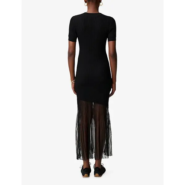 Claudie Pierlot Short-sleeved Ribbed Maxi Dress With Sheer Pleated Hem
