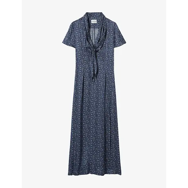 Claudie Pierlot Floral-print Short-sleeved Woven Maxi Dress - Dark Print