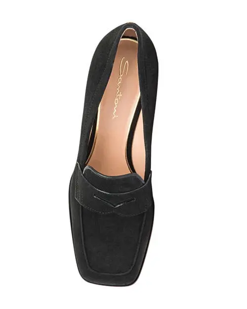 Santoni Suede High-heel Loafer Pumps