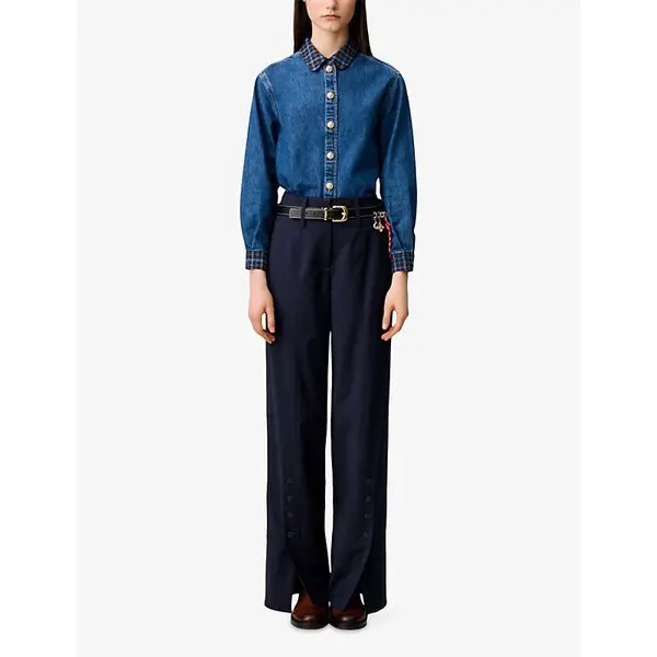 Claudie Pierlot Straight-leg Ankle-slit Wool-blend Trousers