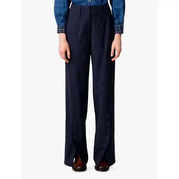 Claudie Pierlot Straight-leg Ankle-slit Wool-blend Trousers