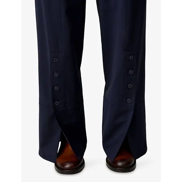 Claudie Pierlot Straight-leg Ankle-slit Wool-blend Trousers