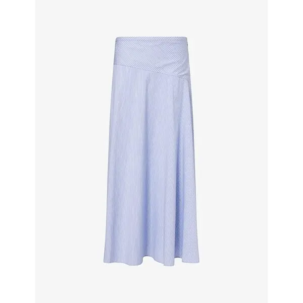 Theory A-line Pinstripe Cotton-blend Midi Skirt - Blue Multi