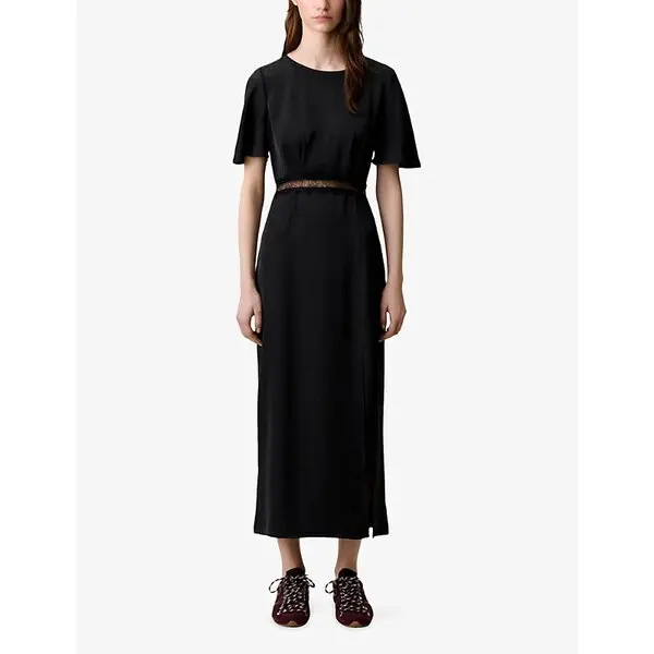 Claudie Pierlot Open-back Lace-trim Satin Maxi Dress